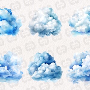 Watercolor Clouds Clipart Bundle, Blue Cute Cloudy Graphics, Sky ...