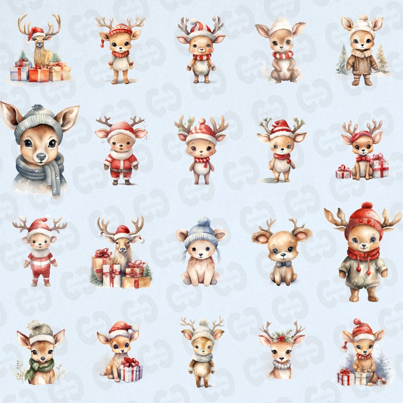 Christmas Cute Reindeer Clipart Bundle, 100 Watercolor Kids Reindeer ...