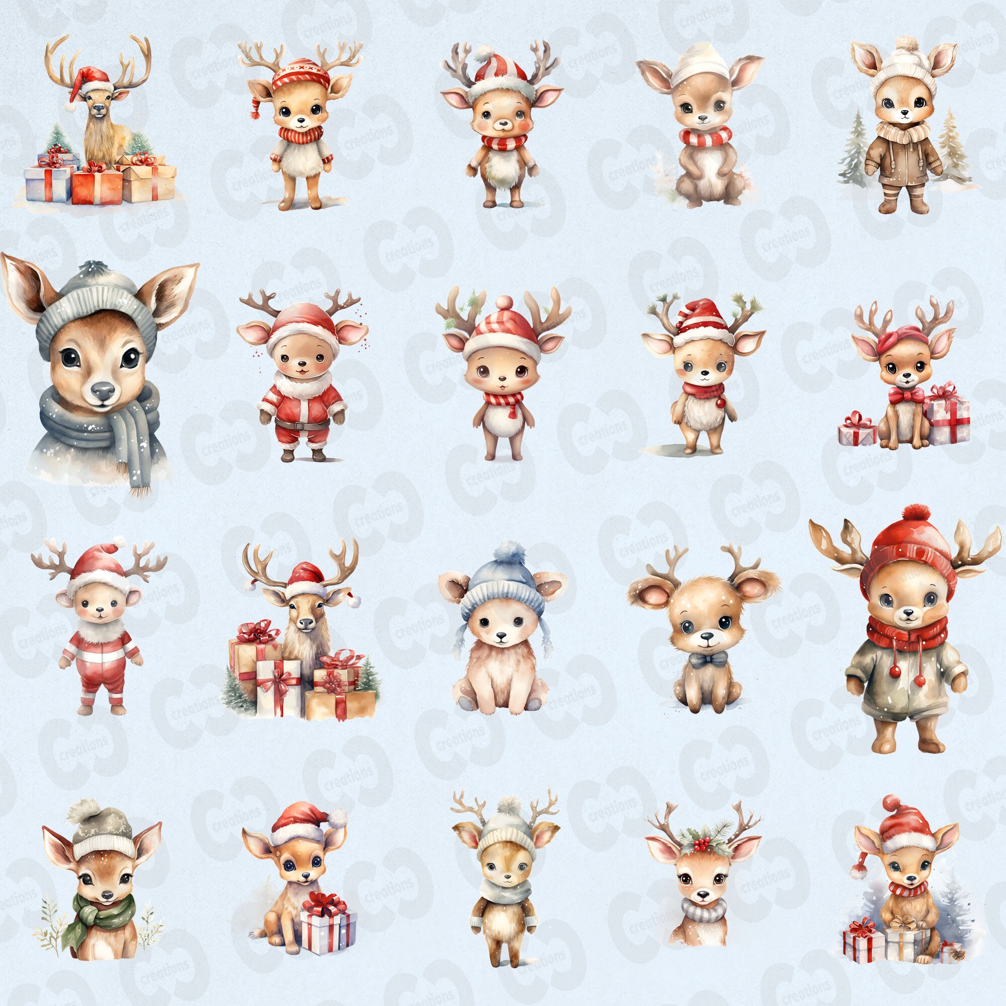 Christmas Cute Reindeer Clipart Bundle, 100 Watercolor Kids Reindeer ...