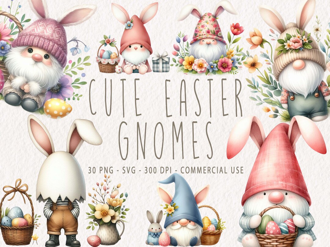 Cute Easter Gnomes Clipart Bundle, Spring Flower Graphics in PNG and ...