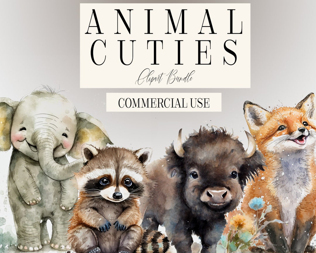25 Animal Babies Watercolor Clipart, Pngs, Commercial Use, Nursery ...