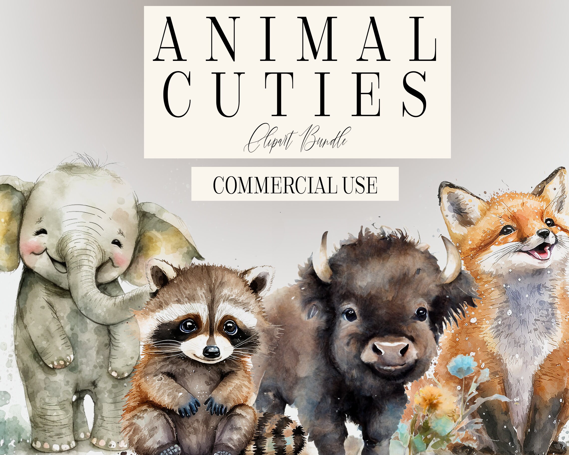 25 Animal Babies Watercolor Clipart Pngs Commercial Use - Etsy