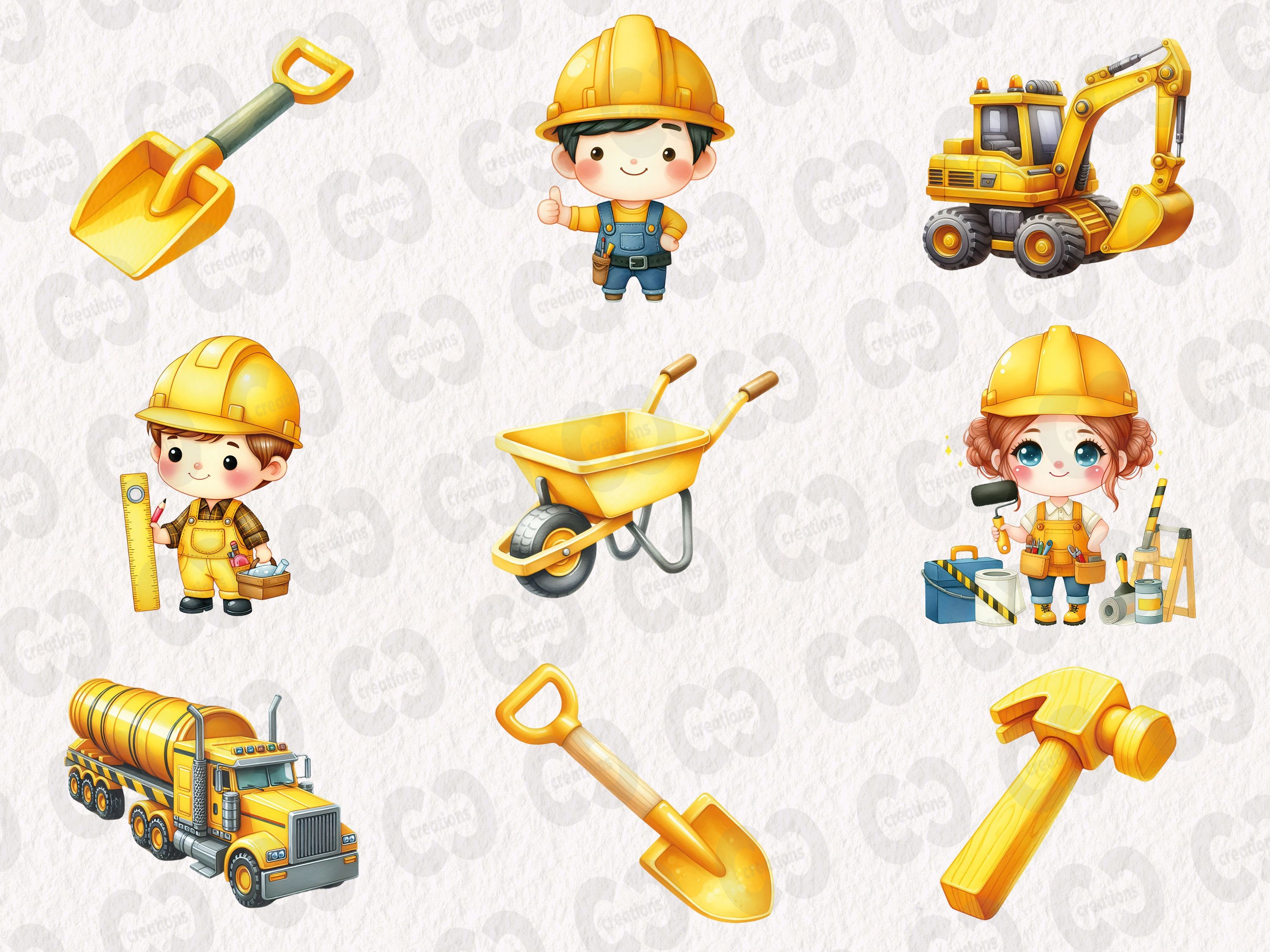 Watercolor Construction Clipart Bundle, Vehicle Bulldozer, Excavator ...