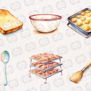 Watercolor Baking Clipart Bundle, Bakery Kitchen Graphics in PNG and ...