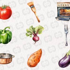 Watercolor Cooking Clipart Bundle, Kitchen Graphics in PNG and SVG ...