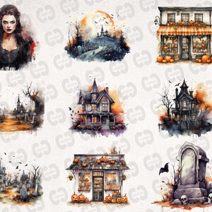Watercolor Happy Halloween Clipart, 60 PNG & SVG Halloween Graphics ...