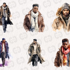 Winter Black Man Clipart, Watercolor Fashion Graphics in PNG and SVG ...