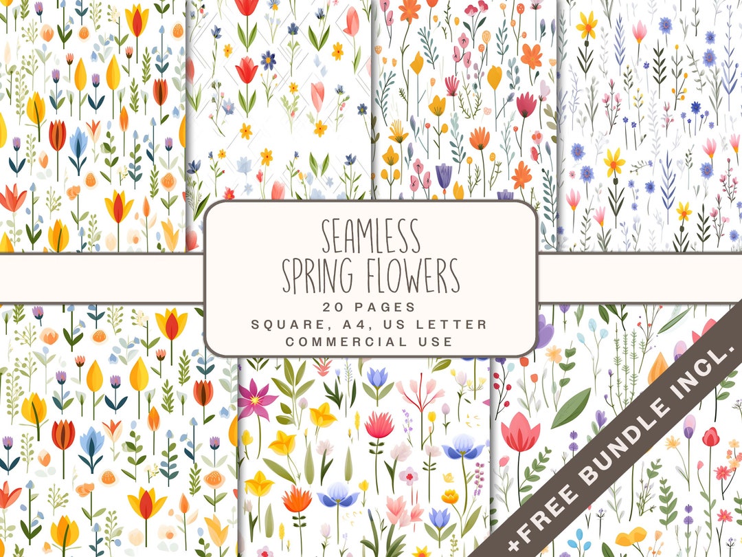 Seamless Spring Flowers Digital Paper, Floral Graphics for Card Making ...