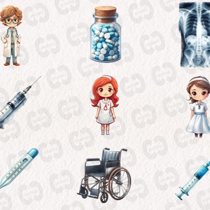 Cute Hospital Clipart Bundle, Watercolor Medical Graphics, Doctor PNG ...
