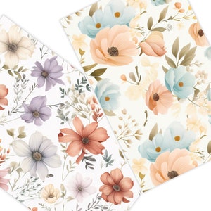 Pastel Floral Digital Paper, Seamless Backgrounds With Water Color ...