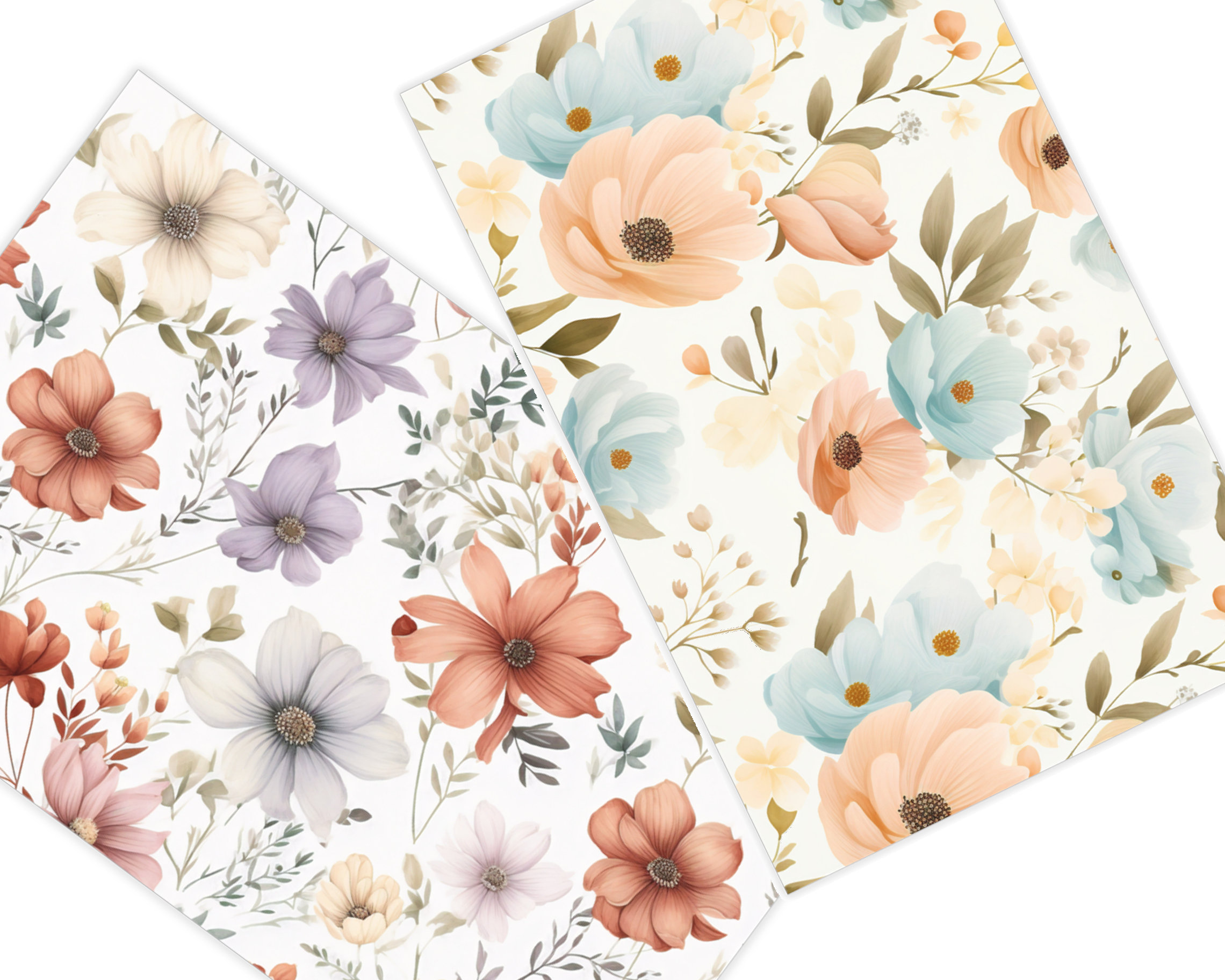 Pastel Floral Digital Paper, Seamless Backgrounds With Water Color ...