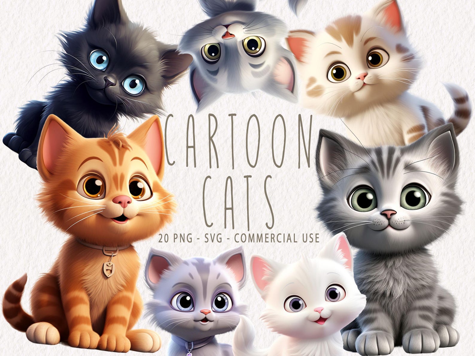 Cute Cat Clipart Bundle, Clip Art Set of 20 High Quality Pngs, Happy ...