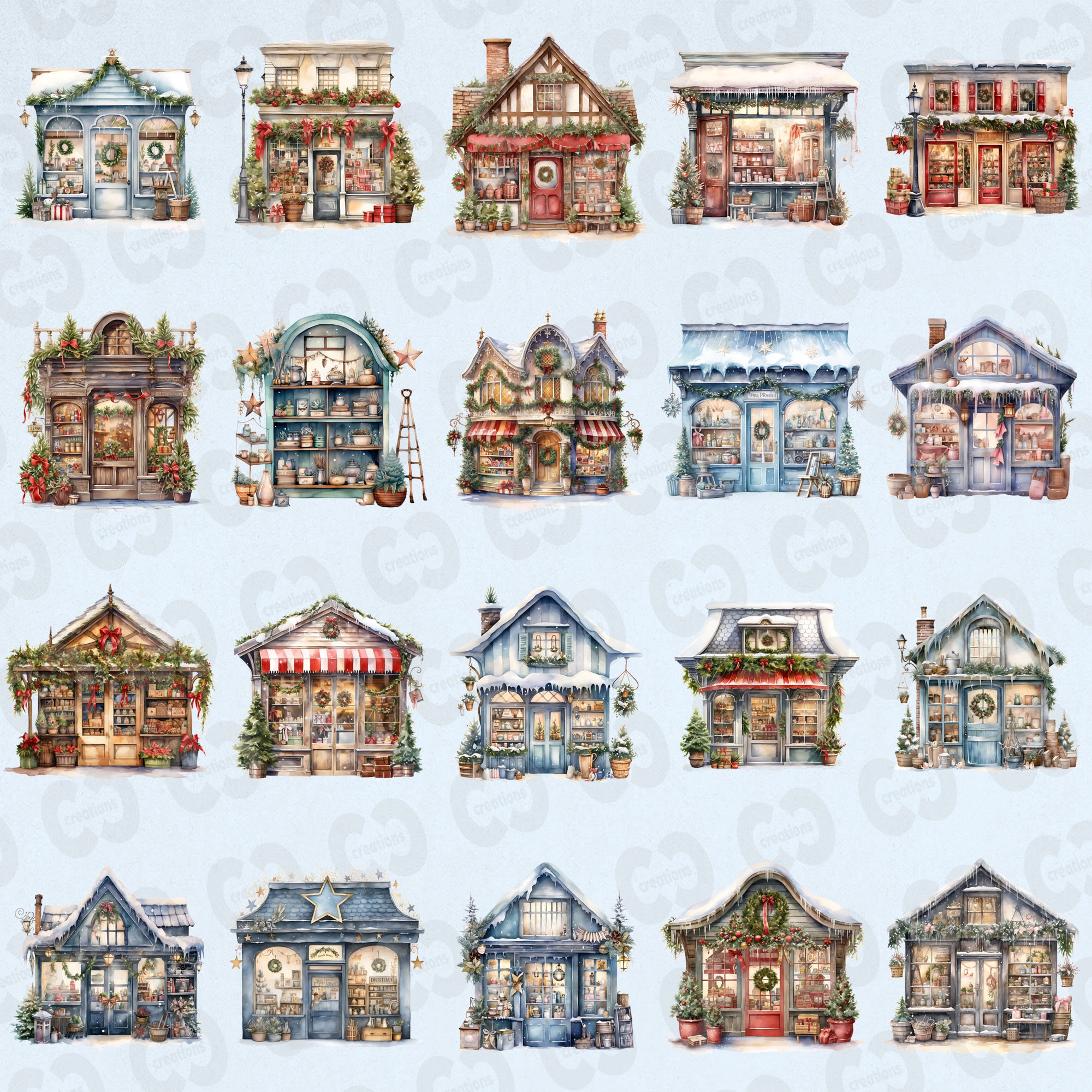 Christmas Shop Clipart Bundle, Cozy Xmas Shops Graphics in PNG and SVG ...