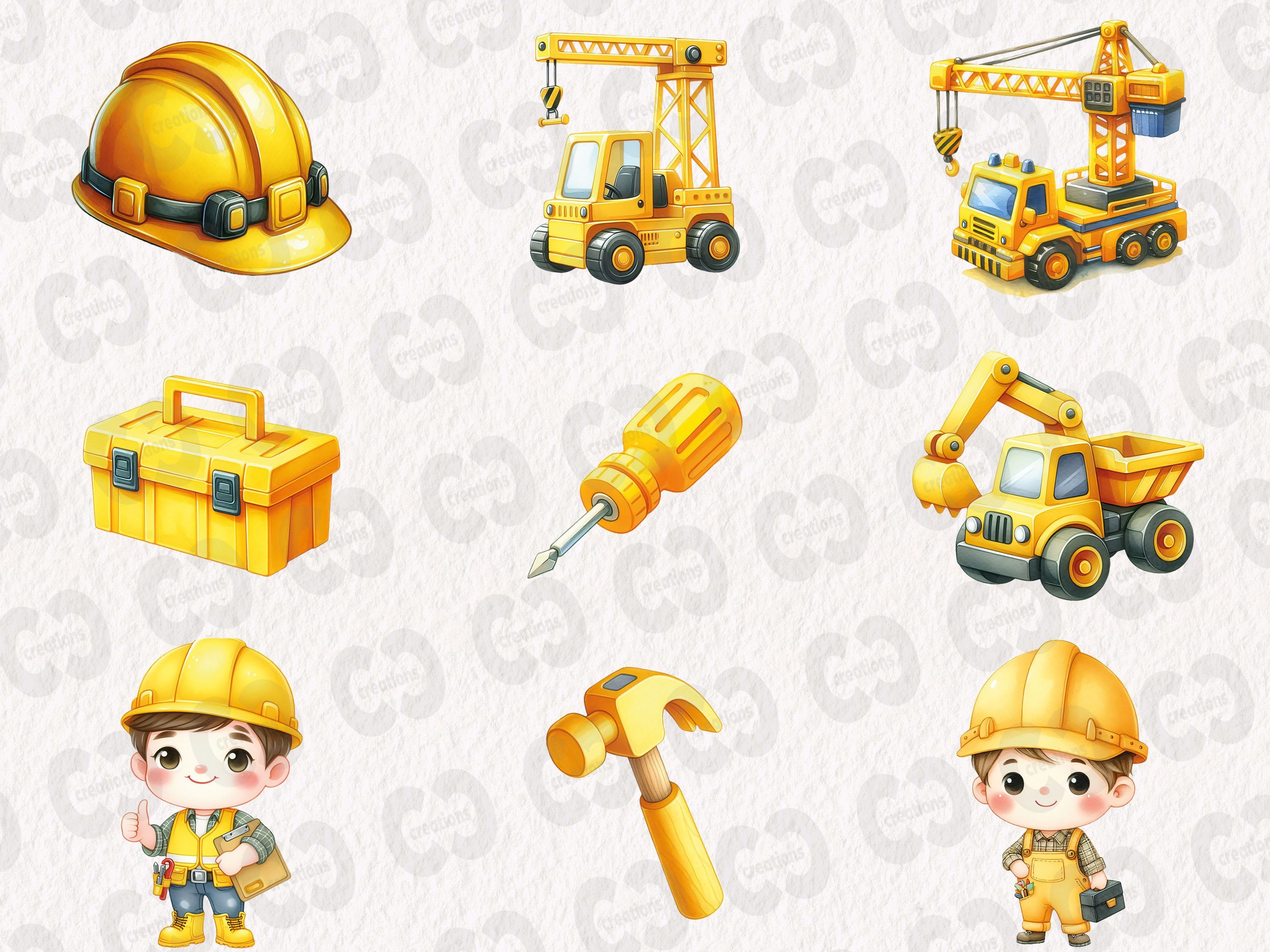 Watercolor Construction Clipart Bundle, Vehicle Bulldozer, Excavator ...