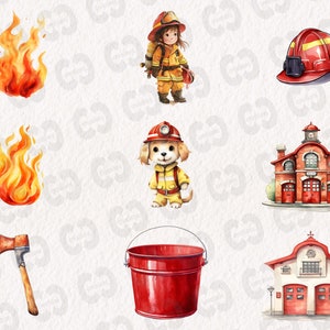 Watercolor Cute Firefighter Clipart Bundle, Fire Department PNG ...