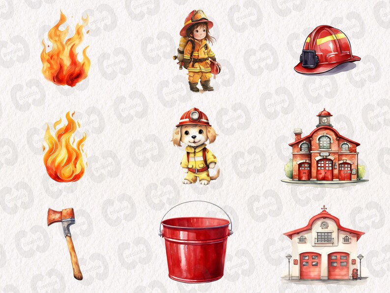 Watercolor Cute Firefighter Clipart Bundle, Fire Department PNG ...