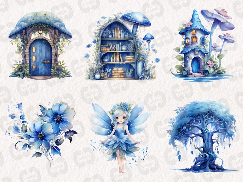 Watercolor Blue Fairy Clipart, Cute Fantasy Graphics, Floral Fairy ...