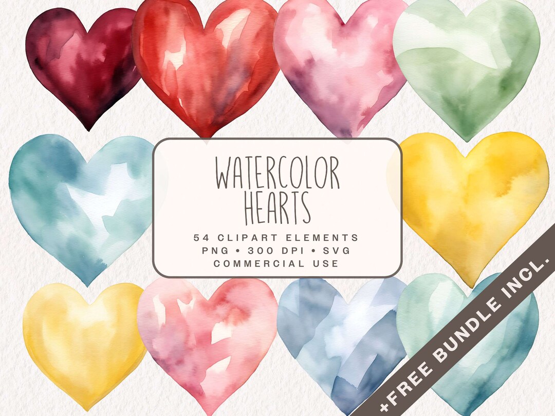 Colorful Watercolor Hearts Clipart Bundle, Valentine Heart Graphics in ...