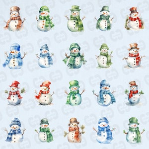 Christmas Snowman Clipart Bundle, 100 Cute Watercolor Kids Clip Art ...