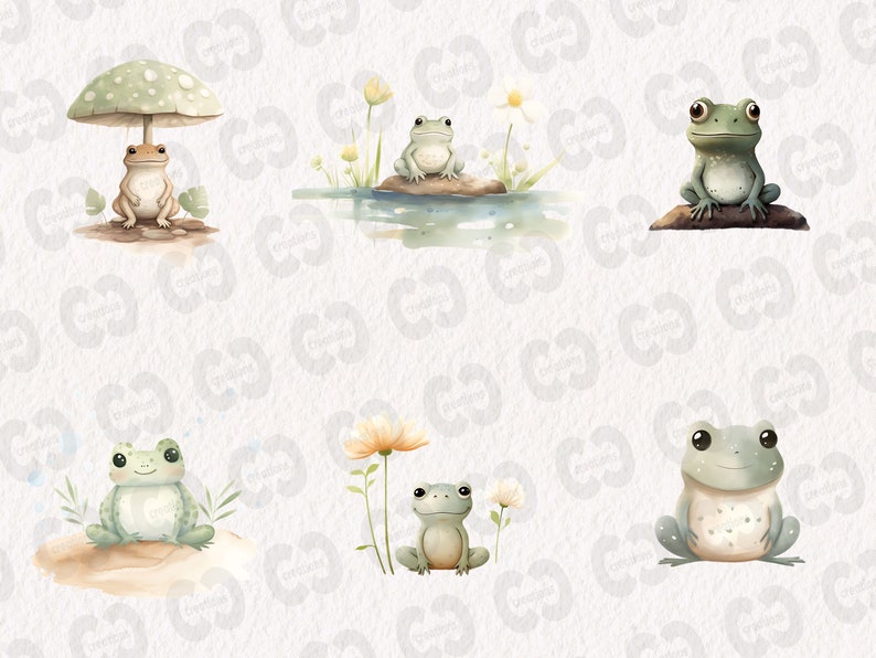 Watercolor Cute Frogs Clipart, Happy Frog Graphics in PNG and SVG ...