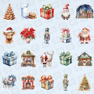 Watercolor Christmas Clipart Bundle, PNG & SVG XMAS Graphics, Cute ...
