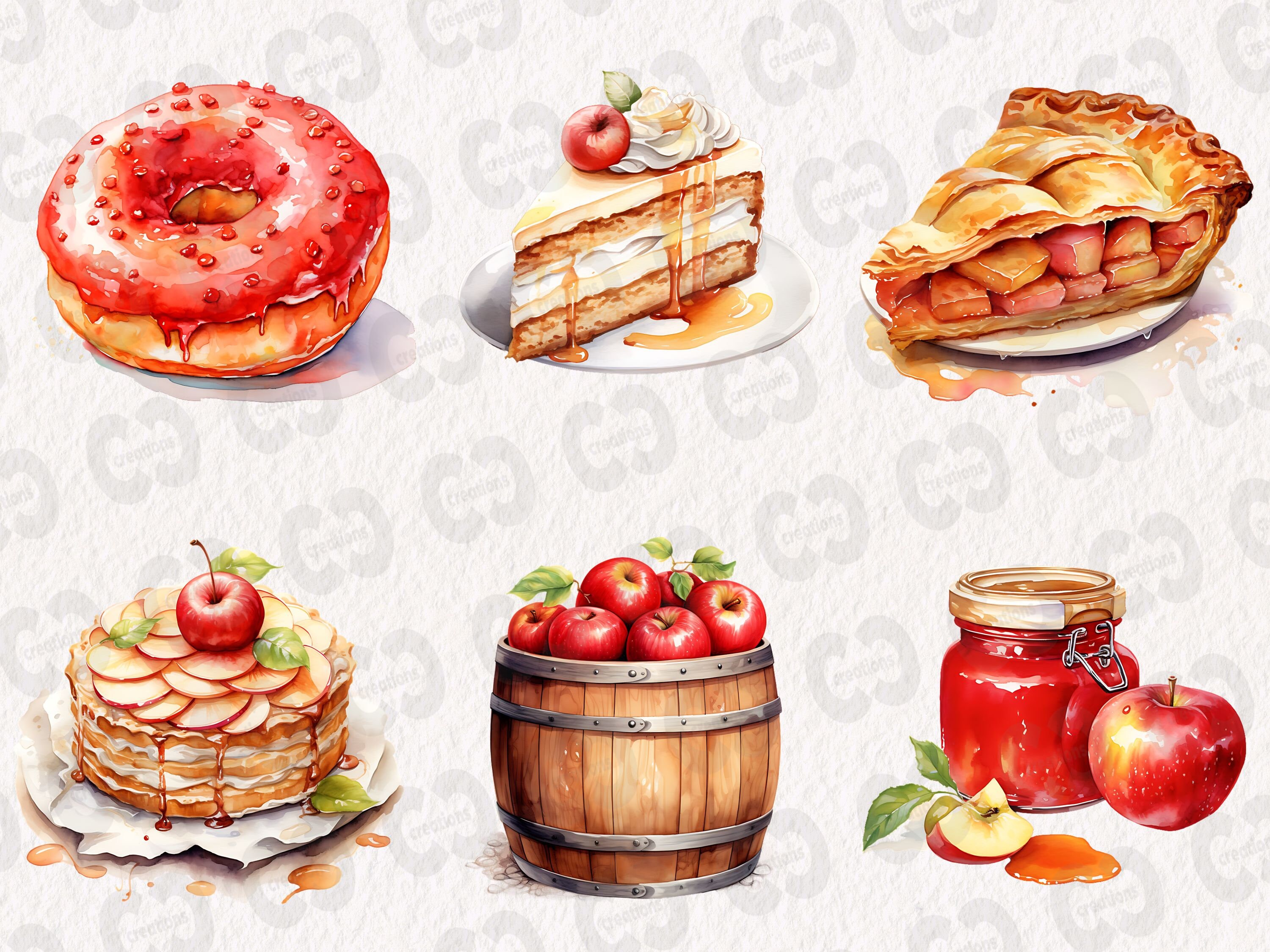 Watercolor Apples Clipart Bundle, Cute Food Graphics in PNG and SVG ...