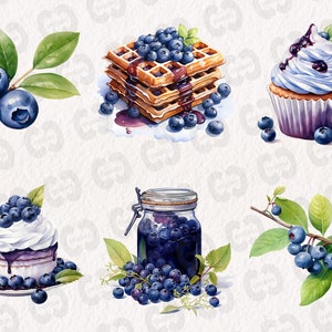 Watercolor Blueberry Clipart Bundle, Cute Food Graphics in PNG and SVG ...