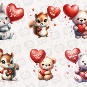 Cute Valentine Animals Clipart, Baby Animals With Heart Balloons, Be My ...