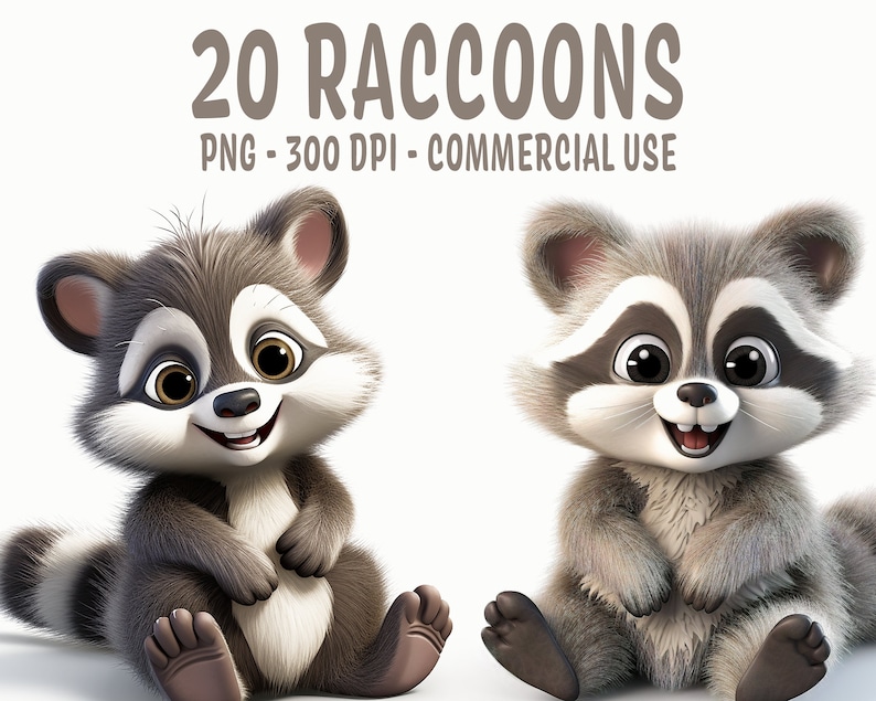 Cute Raccoon Clipart Bundle, Clip Art Set of 20 High Quality Pngs ...