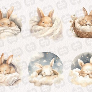 Cute Sleeping Bunnies Clipart, Watercolor Bunny Graphics in PNG and SVG ...