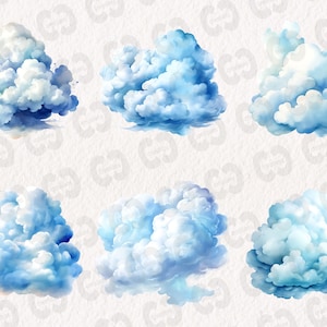 Watercolor Clouds Clipart Bundle, Blue Cute Cloudy Graphics, Sky ...