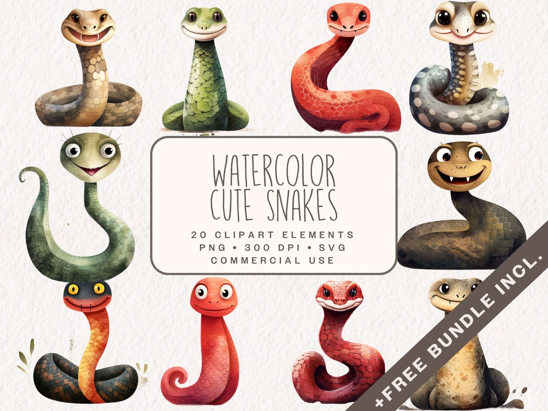Watercolor Cute Snakes Clipart, Safari Animals Graphics in PNG and SVG ...