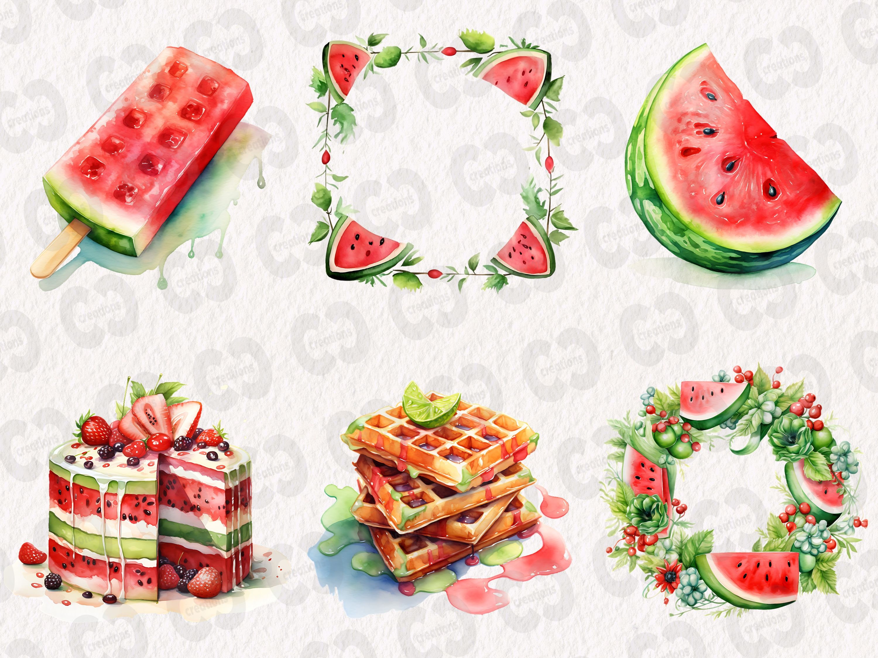 Watercolor Watermelons Clipart Bundle Cute Food Graphics in - Etsy