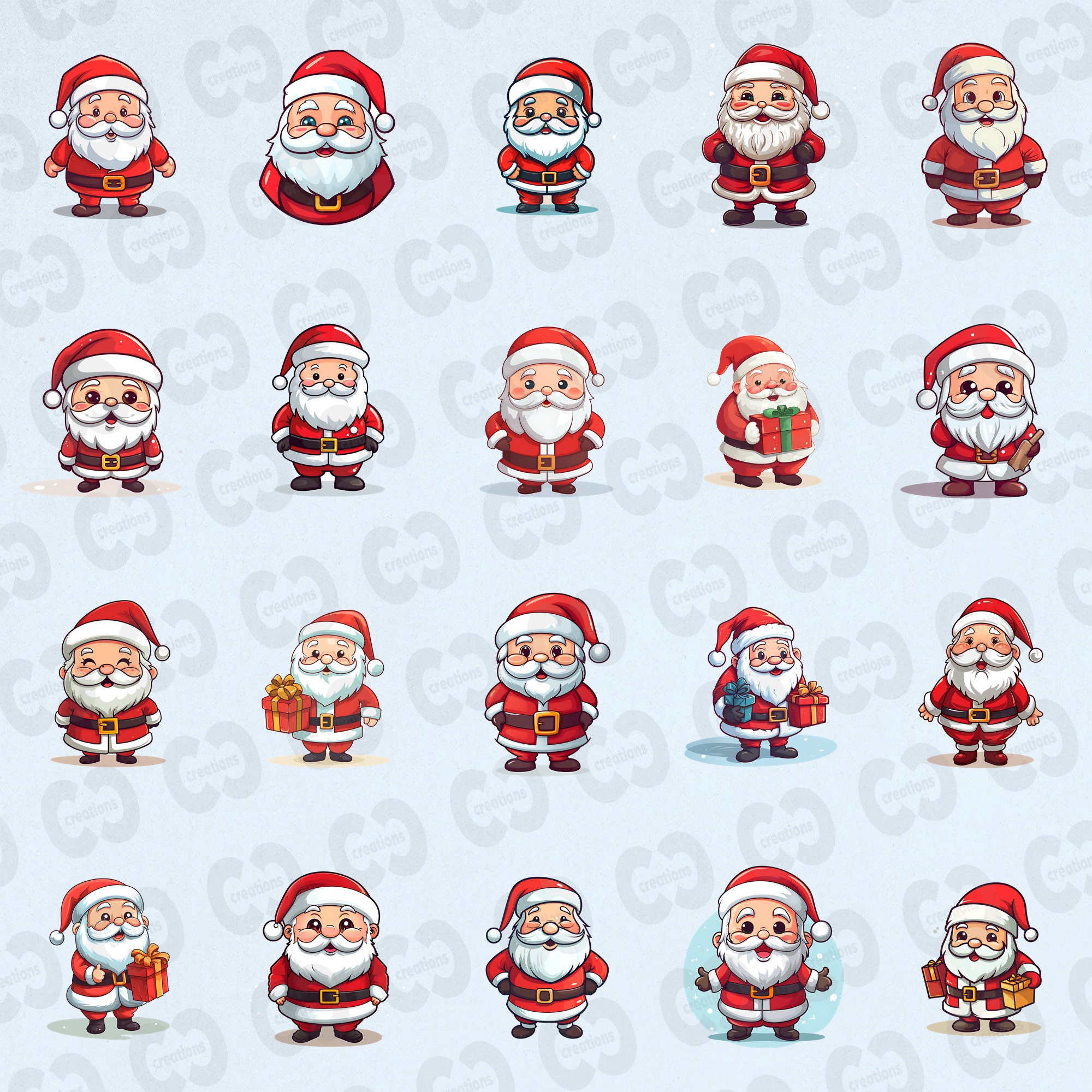Cute Santa Claus Clipart, Cartoon Santa Claus PNG Bundle for Christmas ...