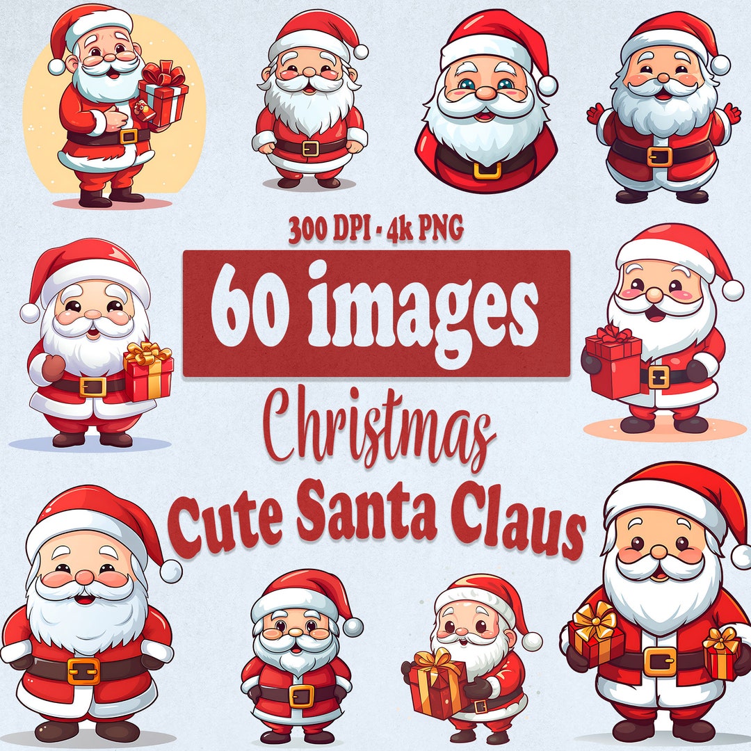 Cute Santa Claus Clipart, Cartoon Santa Claus PNG Bundle for Christmas ...