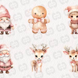 Christmas Cute Characters Clipart, Pink Watercolor Xmas Clip Art SVG ...