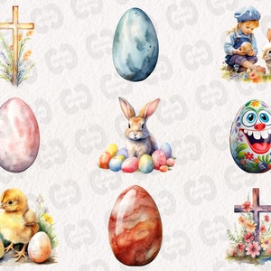 Watercolor Easter Clipart Bundle, PNG & SVG Easter Graphics, Cute Bunny ...