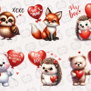 Cute Valentine Animals Clipart, Baby Animals With Heart Balloons, Be My ...
