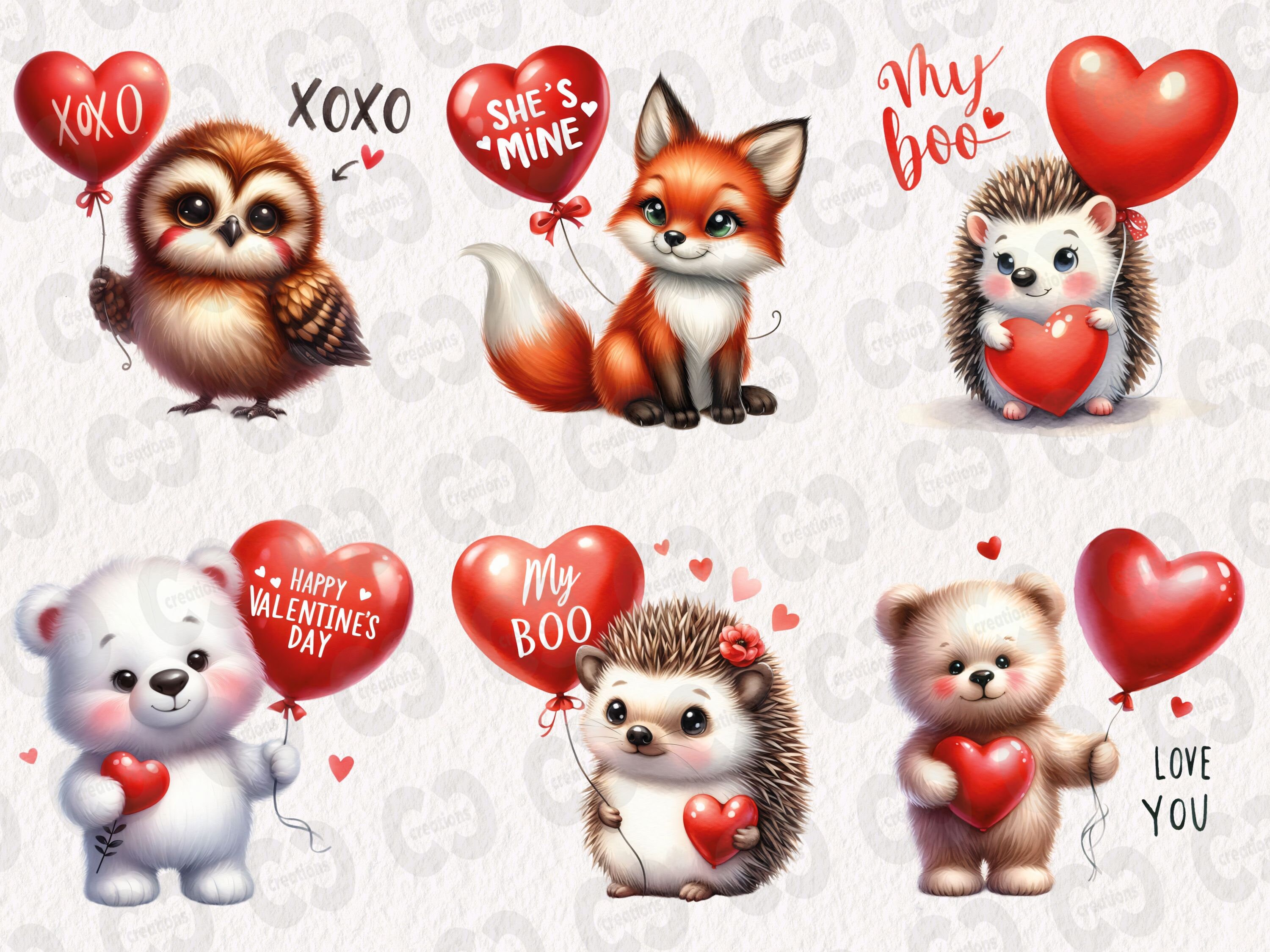 Cute Valentine Animals Clipart, Baby Animals With Heart Balloons, Be My ...