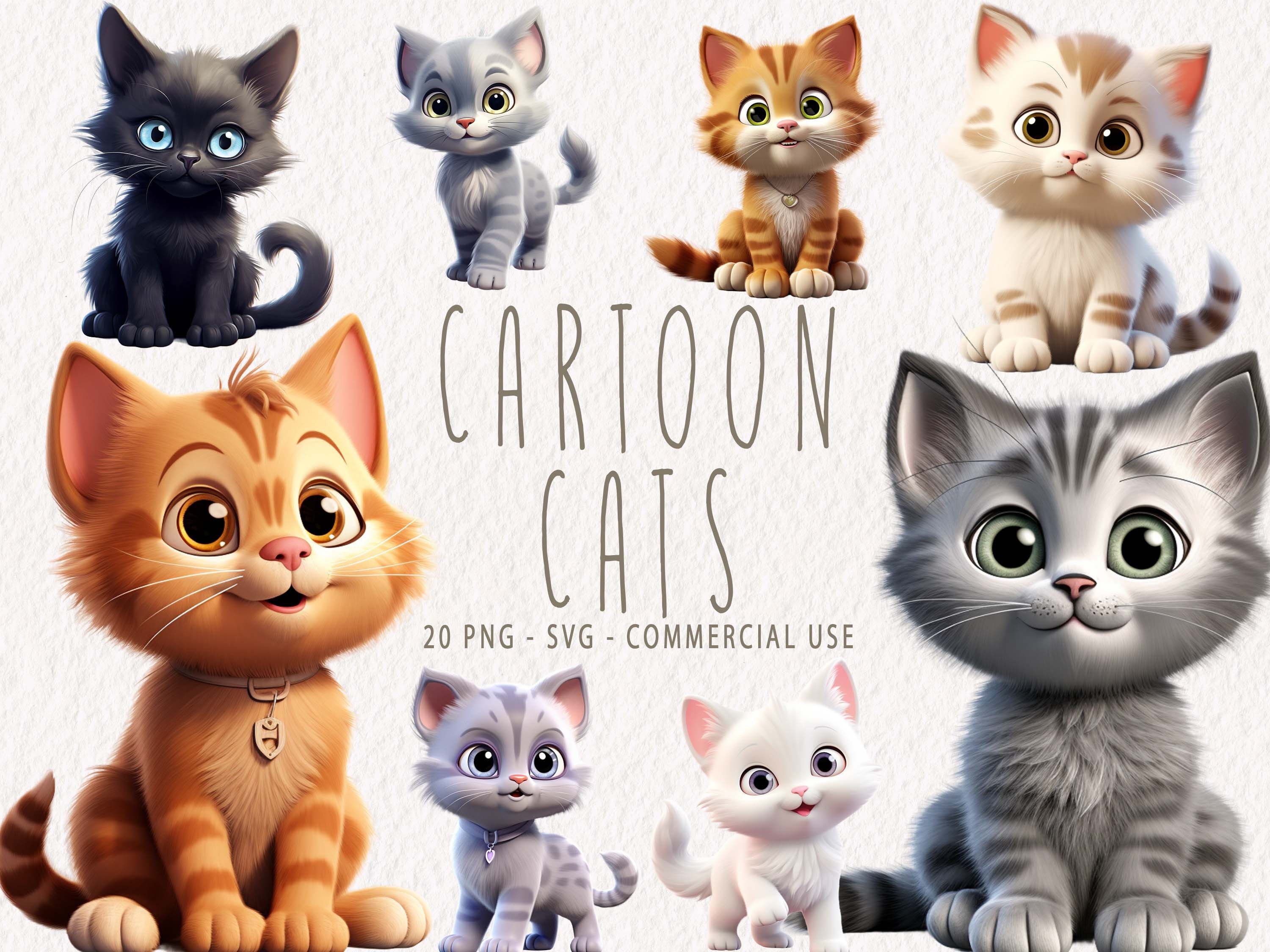 Cute Cat Clipart Bundle, Clip Art Set of 20 High Quality Pngs, Happy ...