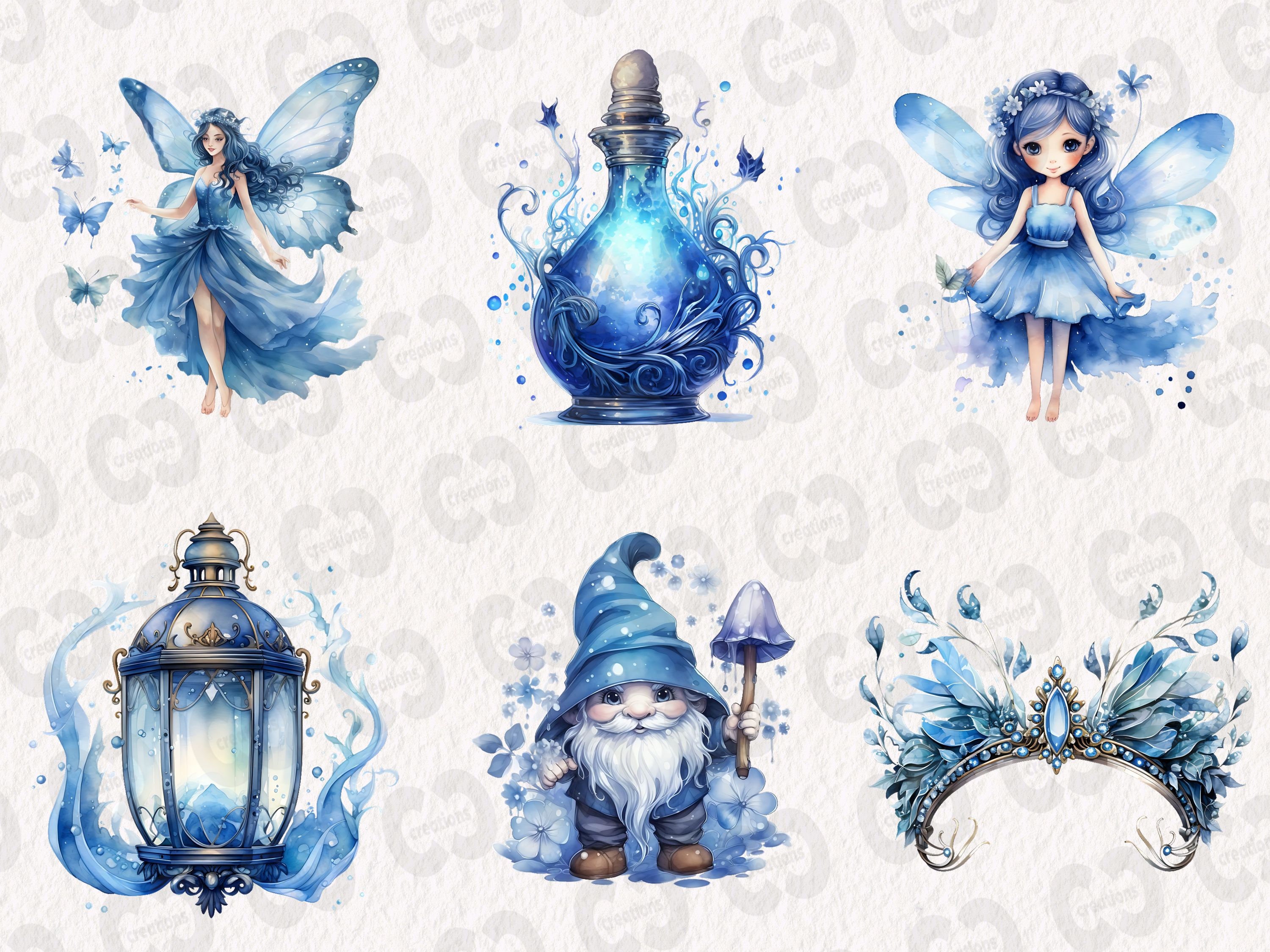 Watercolor Blue Fairy Clipart, Cute Fantasy Graphics, Floral Fairy ...