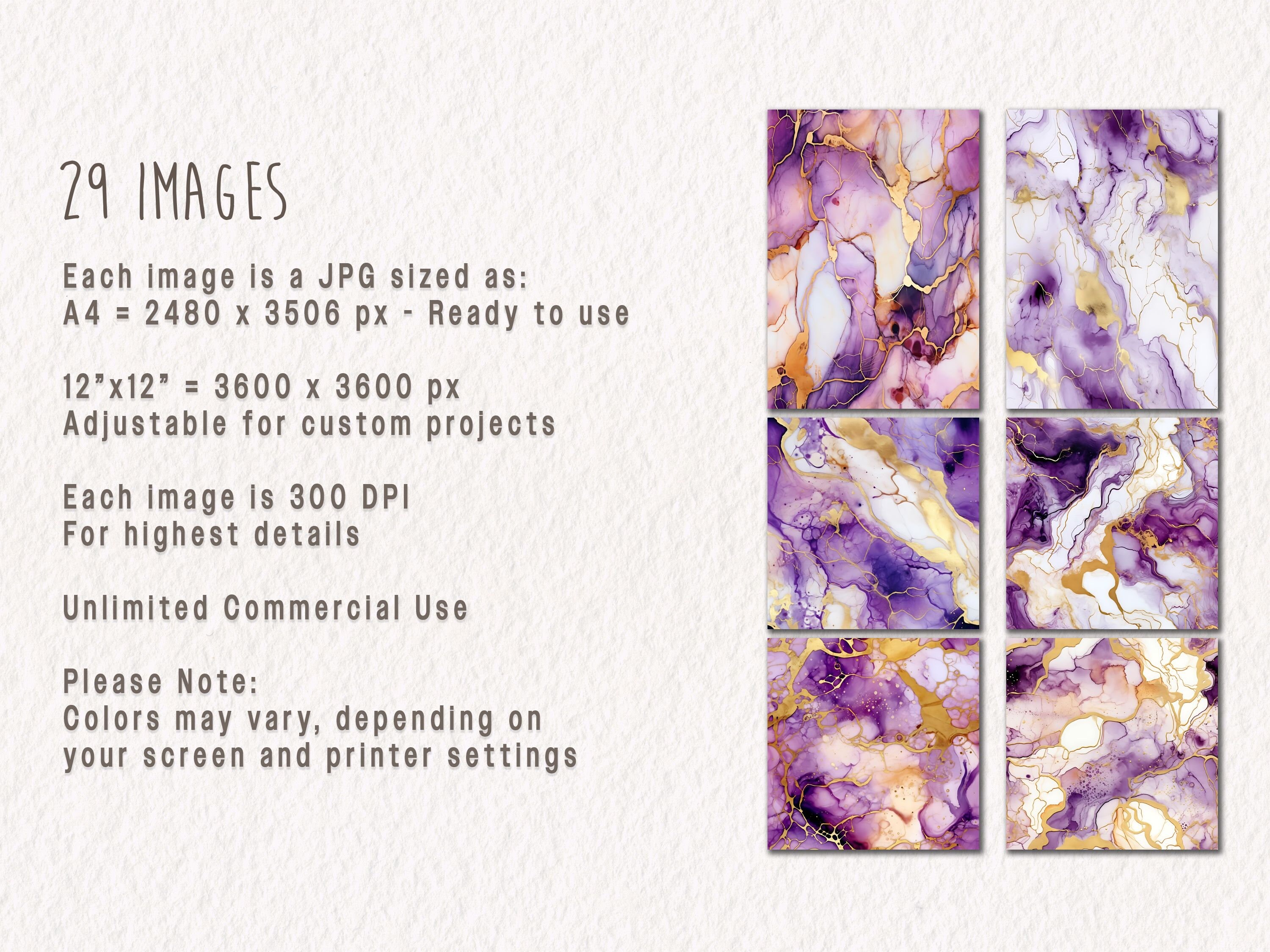 Purple Marble Digital Paper, Purple and Gold Seamless Pattern ...
