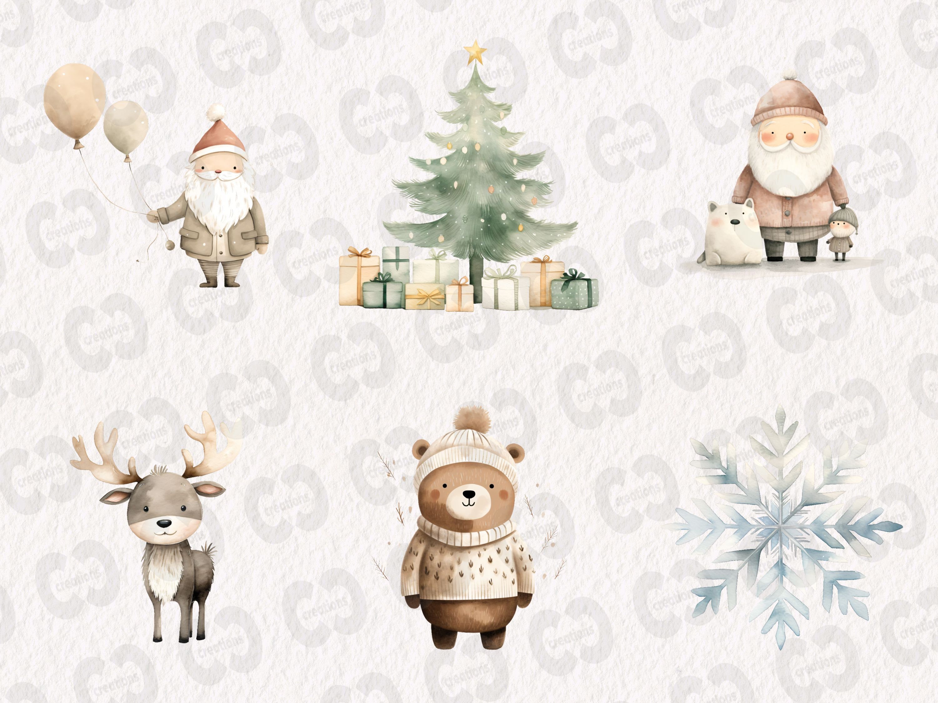 Cute Christmas Characters Clipart, Watercolor Xmas Clip Art PNG & SVG ...
