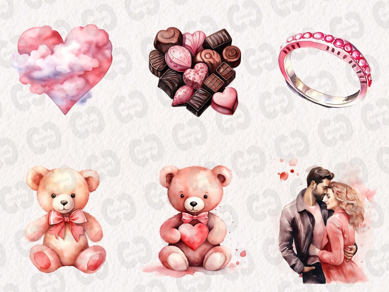 Watercolor Valentines Day Clipart Bundle, Romantic Love Graphics for ...