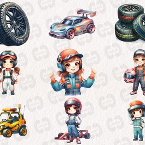 Watercolor Cute Racing Clipart Bundle, Race Car Graphics in PNG and SVG ...