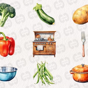 Watercolor Cooking Clipart Bundle, Kitchen Graphics in PNG and SVG ...