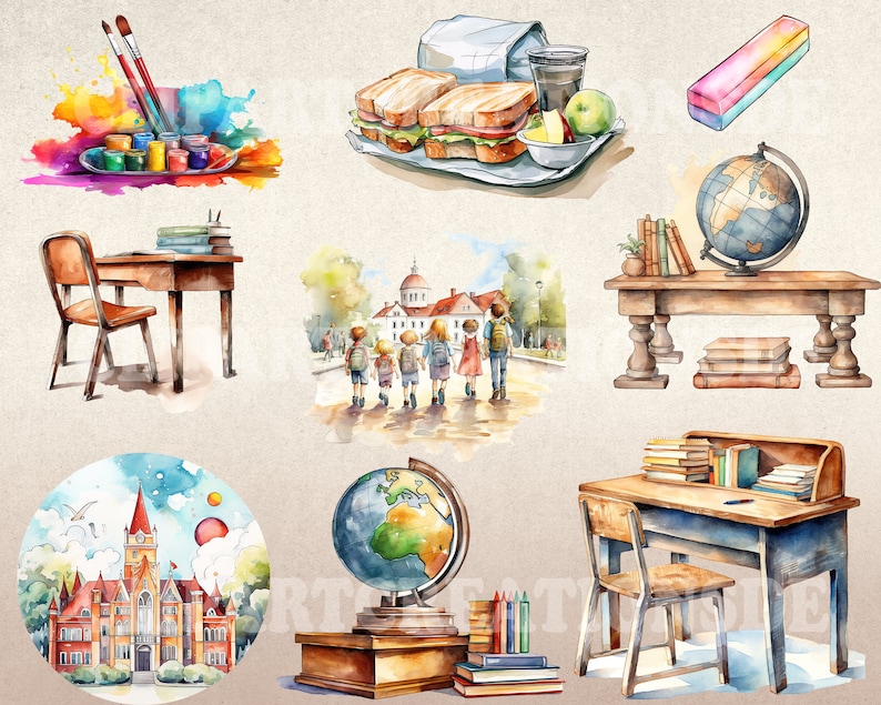 Back to School Clipart Bundle 60 Watercolor Back to School - Etsy