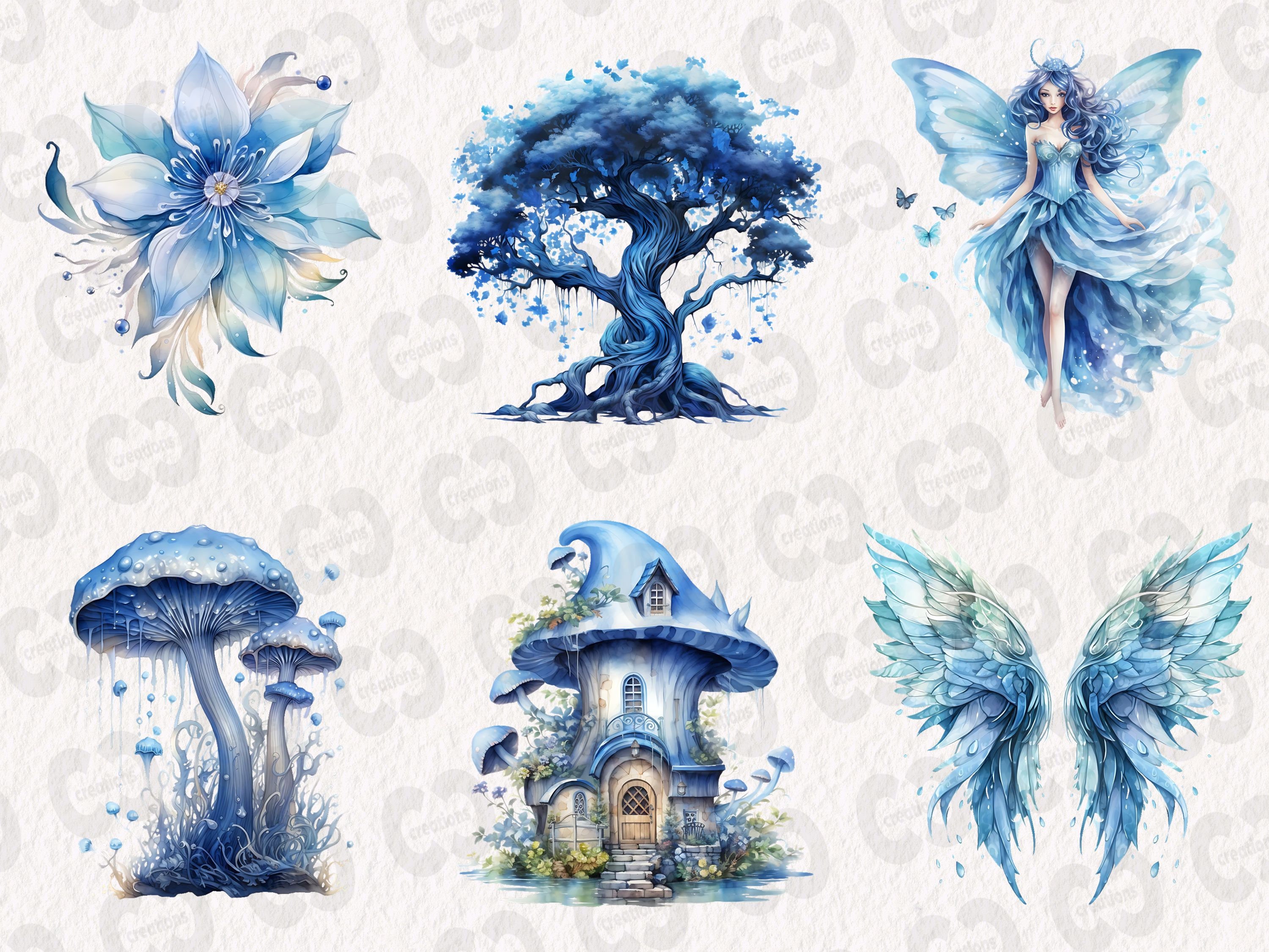 Watercolor Blue Fairy Clipart, Cute Fantasy Graphics, Floral Fairy ...