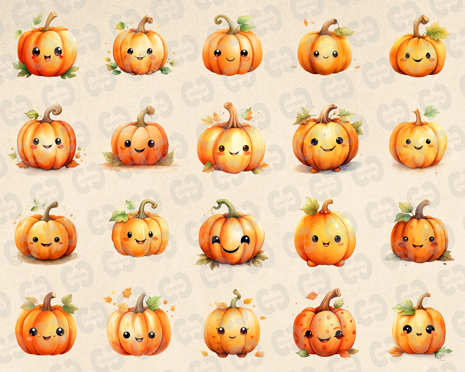 Autumn Cute Pumpkin Clipart Bundle, Watercolor Fall Pumpkin Clip Art ...