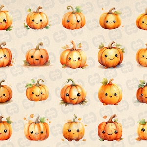 Autumn Cute Pumpkin Clipart Bundle, Watercolor Fall Pumpkin Clip Art ...